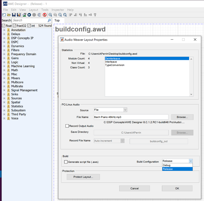 Layout Build Configuration (Debug/Release)
